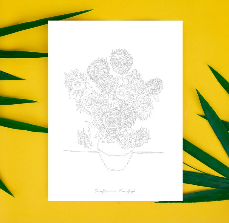 free colouring in printableFree 'Sunflowers' Vincent Van Gogh Colouring ...